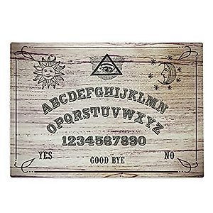 Ambesonne Ouija Board Cutting Board, Wooden Texture Talking Board with Alphabet Letters, Decorative Tempered Glass Cutting and Serving Board, Large Size, Grey Beige