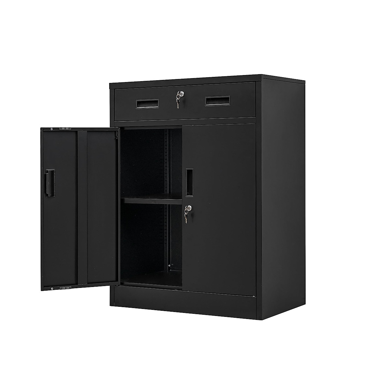 TaskStorz Metal Garage Storage Cabinets，Metal File Cabinet with 1 Locking Drawers, Lockable Storage Cabinets for Office, Home, Garage, Warehouse 36.2" H x 27.6" W x 15.7" D (Black)