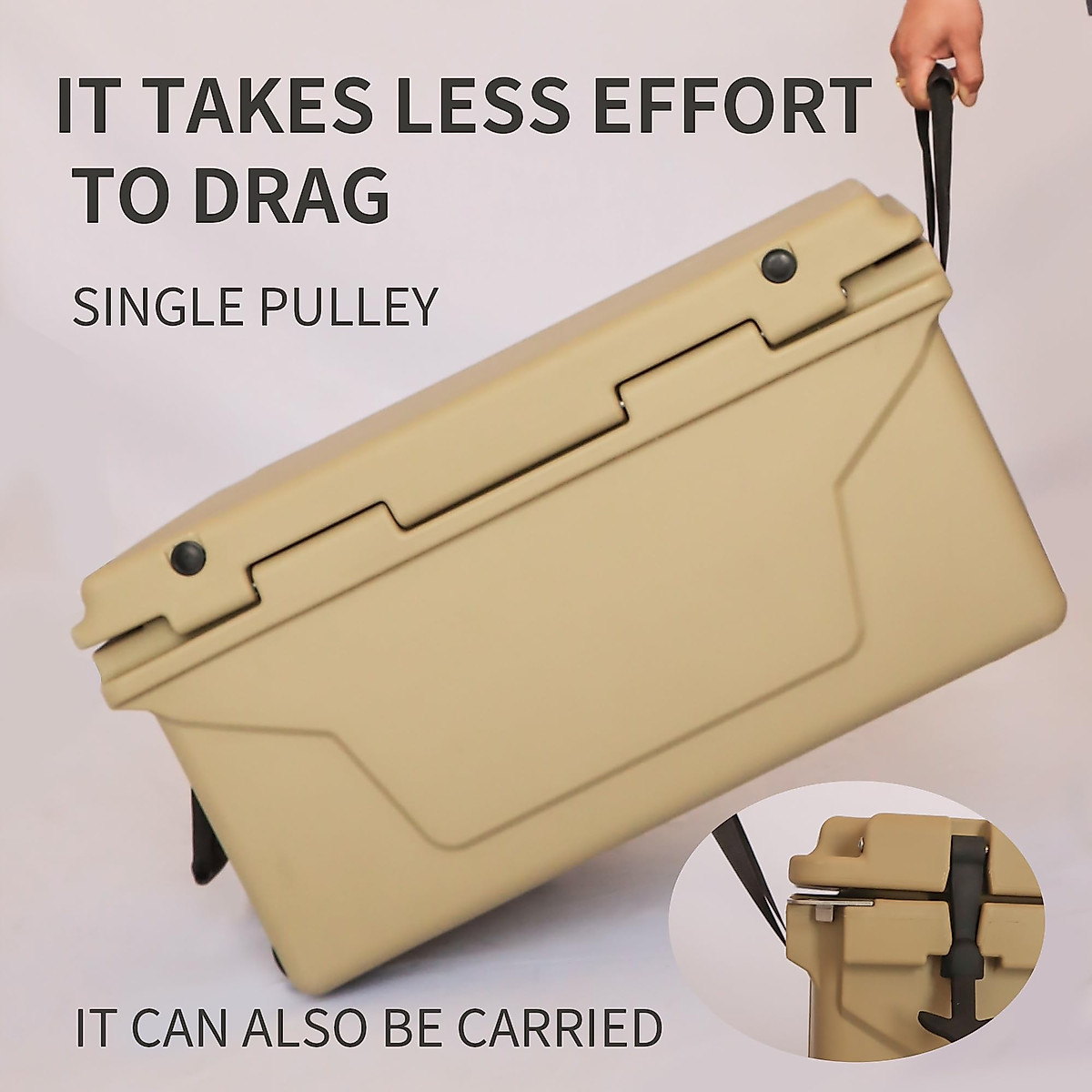 WTRAVEL 65QT Multifunction Outdoor Camping Coolers, Portable Cooler with Wheels and Heavy Duty Handle, Ice Chests and Coolers for Camping, Fishing, Travel, Beach (Khaki)