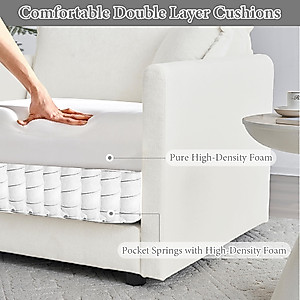 76.7" Deep Seat Sectional Cloud Sofa with 2 Ottomans & Soft Pillows, Loveseat Modular Couch for Living Room, Apartment, Small Space, Beige Chenille