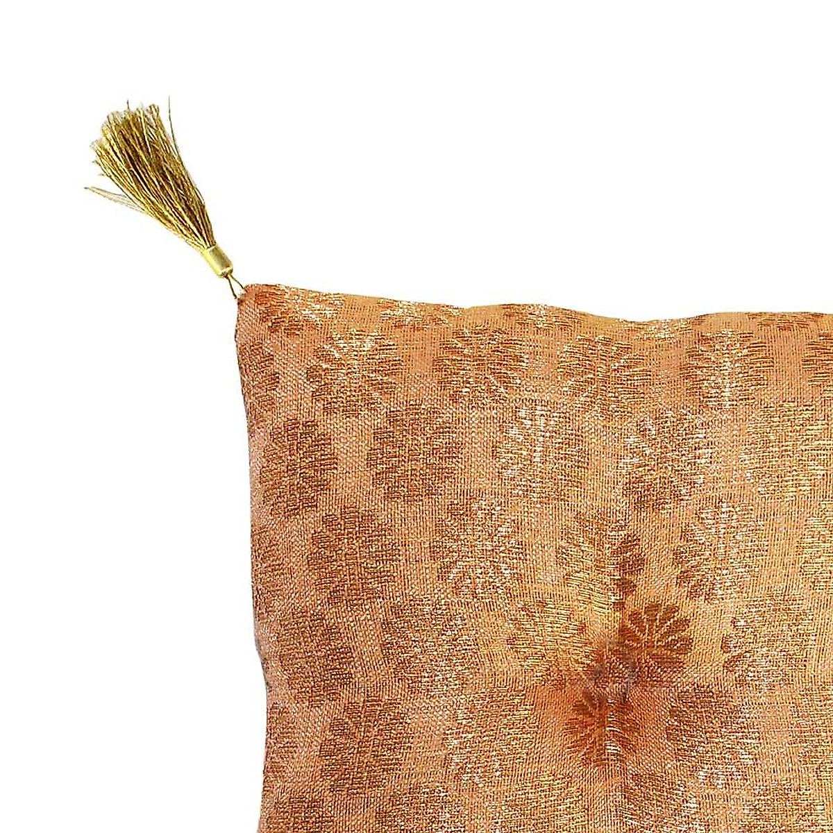 Cushion for Tibetan Singing Bowl Handmade Square Cushions Brocade Art Silk Home Decor Jewelry Display Pillow (10" x 10" Inch, Peach)