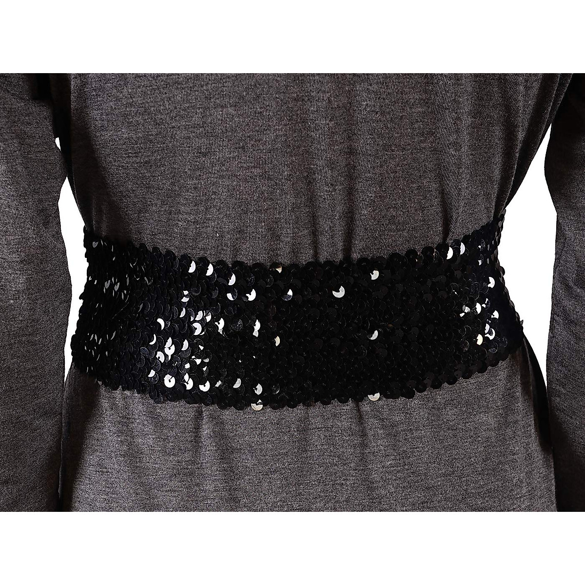Anna-Kaci Women's Sparkly Glitter Sequin Wide Stretch Elastic Belt Accessory,Black,One Size