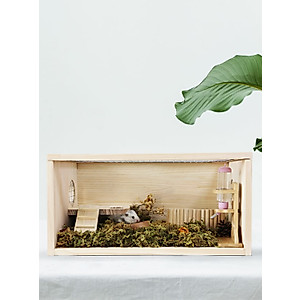Rubor Wooden Hamster Cage Mice and Rat Habitat Small Animal Habitat for Rabbits, Guinea Pigs, Chinchillas with Openable Top and Large Acrylic Sheets