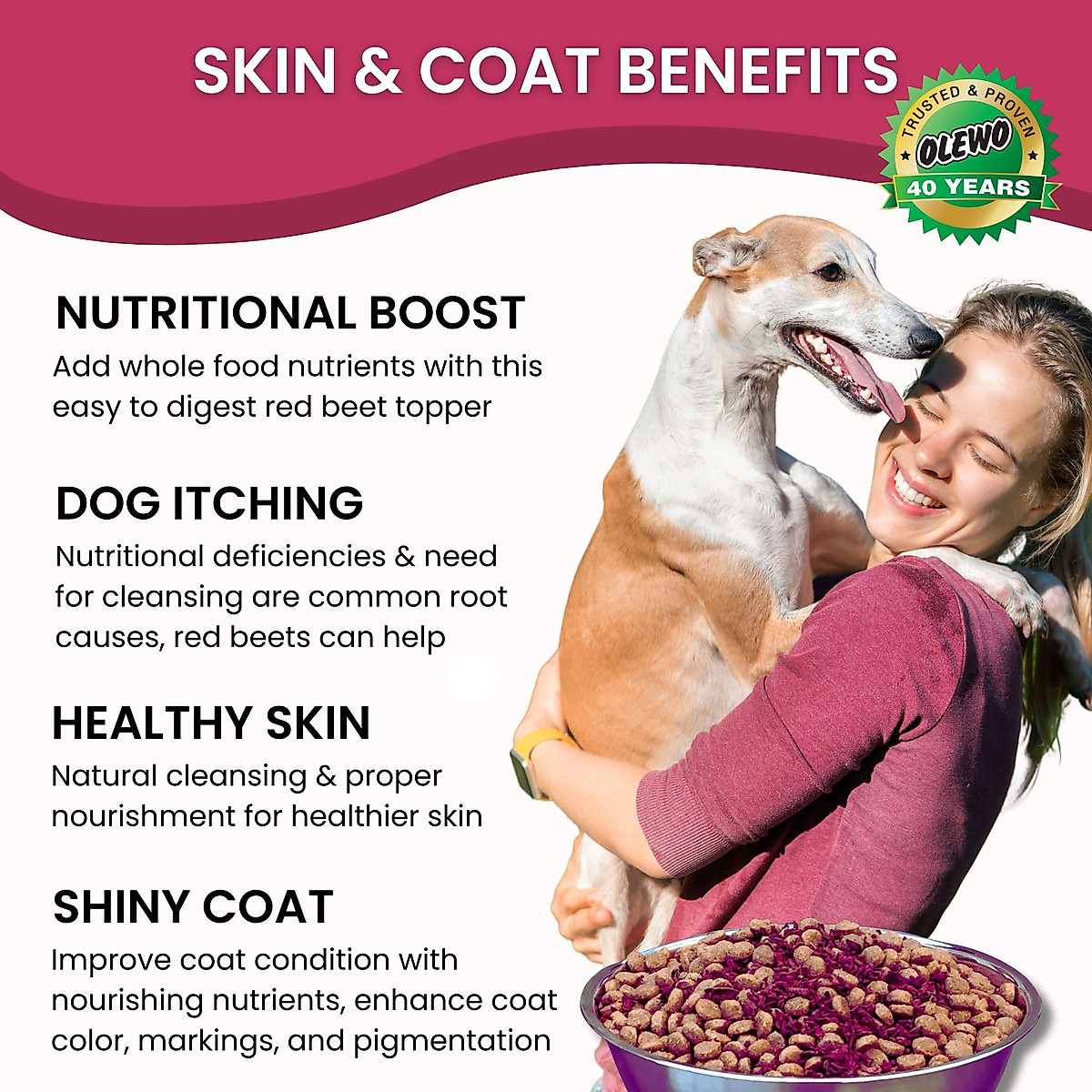 Olewo Original Red Beets for Dogs – Natural Anti Itch for Dogs, Dog Food Topper, Immune, Cleansing, Skin & Coat Support, Dehydrated Whole Food Dog Multivitamin, Fiber for Dogs, 1 lb