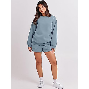 ANRABESS Women 2 Piece Lounge Set Fall Outfits Sweatsuit Fleece Oversized Crewneck Sweatshirt Loungewear Shorts 2023 Casual Cozy Pajamas Macthing Tracksuit Set 1047huilan-XL