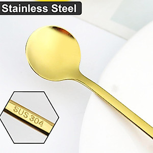 Monovatives Espresso Gold Plated Small Coffee Spoons with Long Handle for Stirring, Stainless Steel Long Handle coffee Spoon Pack of 8 for Tea Coffee Dessert Cake Ice Cream Soup Cappuccino, 5.3 inch