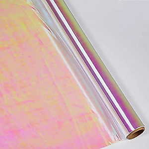 shareluck 1 Roll 50ft Iridescent Cellophane Wrap Easter-Rainbow Wrapping Film (50' Long x 17" Wide) Colored Film Roll to Wrap Gift Baskets, Flower, DIY Craft for Holiday, Christmas, Decor.