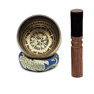 Tibetan Singing Bowl Set (3.74 inch) with Meditation Singing Bowl, Tingsha Cymbals for Healing, Yoga, Meditation, Mindfulness and Relaxation（Antique Light Brown 004）