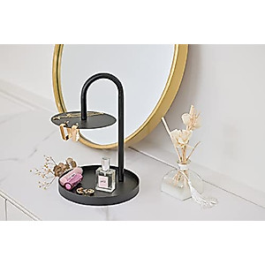 ikloo Round Tabletop 2-Tier Black Steel Cupcake Stand, Jewelry Organizer, Durable Attractive Jewelry Storage Rack | Desktop Tray for Dessert, Key & Accessories Storage in Bedroom, Bathroom, Entryway.