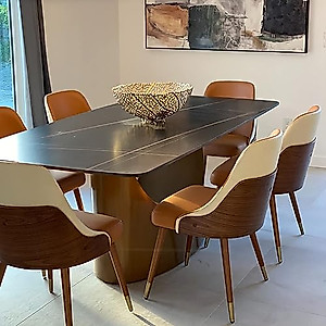 LUNLING Mid Century Modern Dining Room Chairs Faux Leather Upholstered Chairs,Metal Side Chairs with Walnut Wood Frame for Kitchen Dining Living Room Chairs(Orange 1PCS)