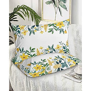 Edwiinsa Summer Tropical Plants Pillow Covers Standard Size Set of 2 20x26 Bed Pillow, Yellow Spring Floral Plush Soft Comfort for Hair/Skin Cooling Pillowcases with Envelop Closure