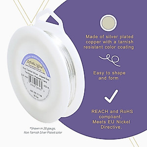 Artistic Wire, 18 Gauge Silver Plated Tarnish Resistant Colored Copper Craft Wire, Tarnish Resistant Silver, 49 ft