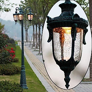 MODEBHD 205cm 3-Head Outdoor Waterproof Table Lamp Post Light Column Lamp European Fence Door Villa Glass Aluminum Lantern E27 Decoration Street Light Landscape High Pole Floor Lamps