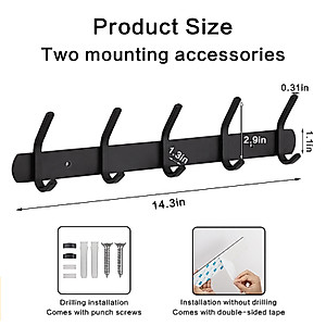 Coat Hooks Wall Mount, 5 Hooks for Robes, Bags, Keys, and Towels - Bathroom Towel Hanger Organizer for Bathroom, Bedroom, Closet Room, Kitchen