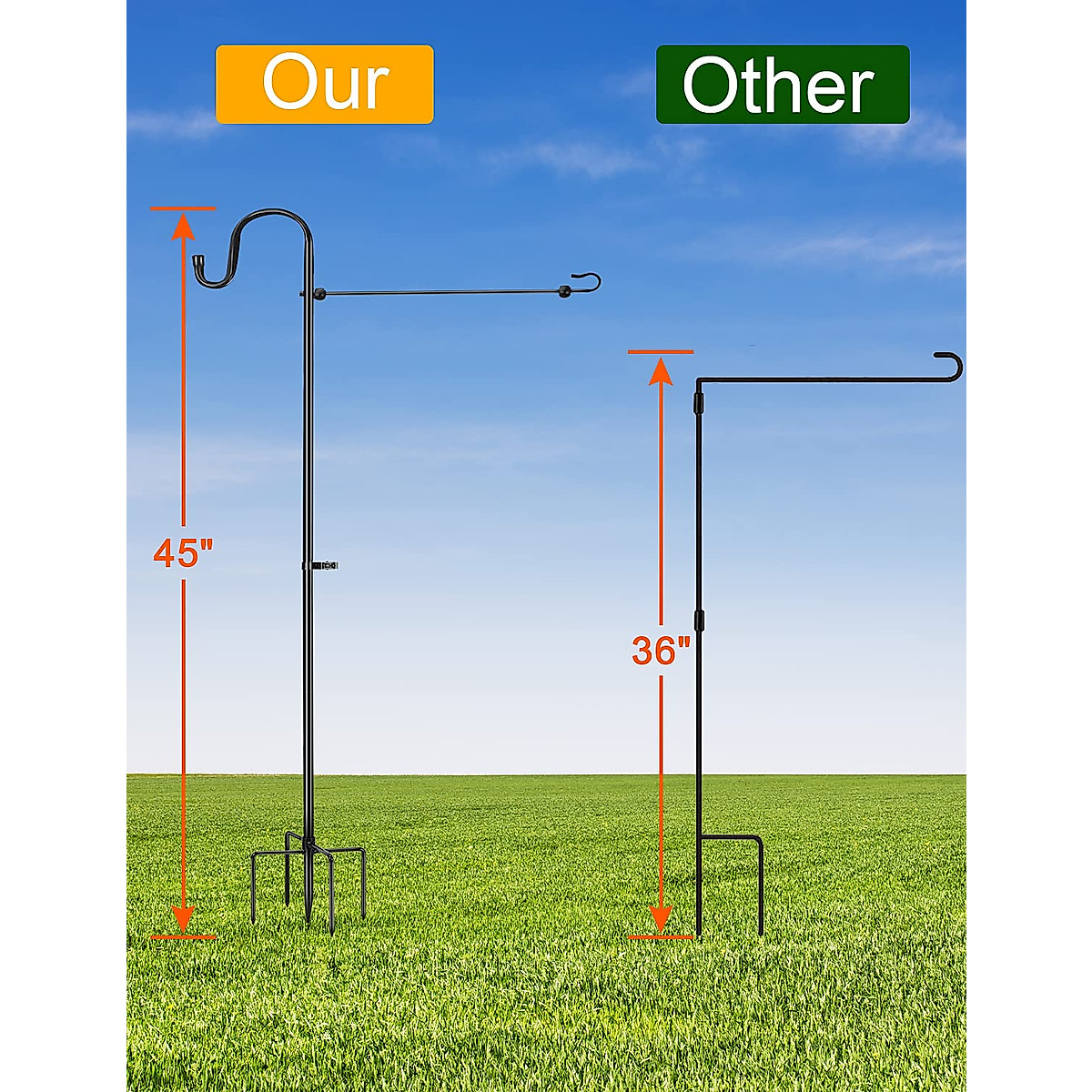 LOPANNY Garden Flag Holder Stand - Upgraded 45IN Garden Flag Pole with 2 Spring Stoppers and 1 Clip, Yard Garden Flag Holder for Small Flags(Without Solar Lights & Flag)