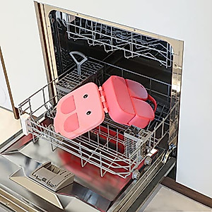 Portable Bento Boxes - Plastic Pink Lunch Box Daycare for Kids, Bento Snack Box for Toddlers Silicone Bento Box Travel Snack Containers for School, 4 Compartments Meal Prep Food Container kids (Pink)