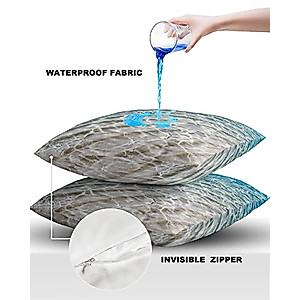 Vandarllin Outdoor Throw Pillows Covers 26X26 Set of 2 Waterproof Clear Sea Water Decorative Zippered Lumbar Cushion Covers for Patio Furniture, Blue Ocean Beach