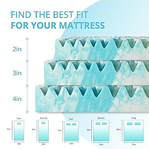 EGOHOME 5-Zone Memory Foam Mattress Topper 2 Inch Queen, Cooling Gel Infused Foam Mattress Topper for Pressure Relief, CertiPUR-US Certified Bed Topper,Blue, 60"×80"