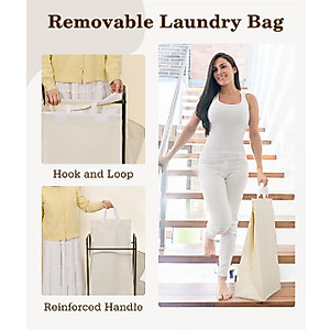 Luxspire 75L Slim Laundry Hamper with Wheels, Rolling Laundry Basket with Lid, Removable Clothes Hamper with Metal Frame, Narrow Laundry Hamper for Dorm, Bedroom, Nursery, Closet, Small, Beige