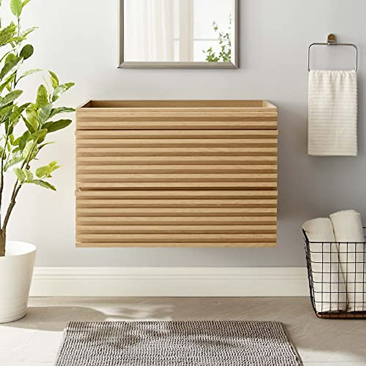 Modway Render 30" Wall-Mount Bathroom Vanity in Oak-Sink Basin Not Included, 30 Inch