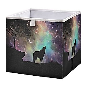 Blueangle Galaxy Wolf Cube Storage Bin, 11 x 11 x 11 in, Large Collapsible Organizer Storage Basket for Home Décor（74）