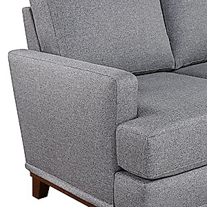 Bridgevine Home Modern 80 Inch Sofa Couch with Dark Walnut Accent Wood Base, for Living Room Easy Clean Couch, Deep Seating Reversable Memory Foam Cushions, Marcus Alabaster Grey, Avalon Grey
