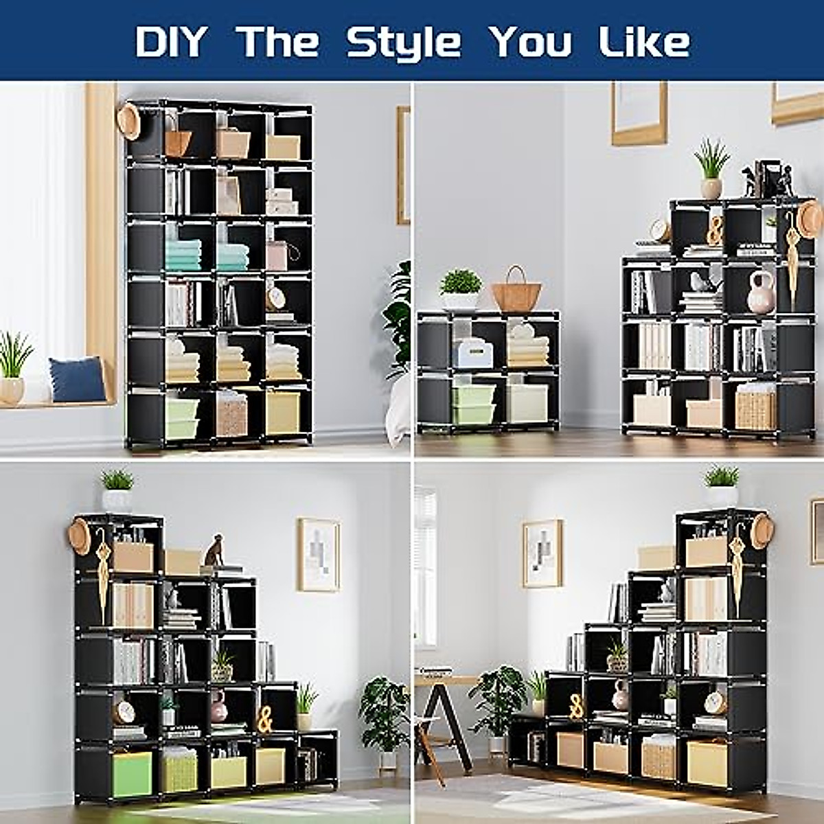 Mavivegue Book Shelf, 18 Cube Storage Organizer, DIY Bookcase, Metal Cube Bookshelf,Tall Book case for Bedroom, Living Room,Office,Closet Storage Organizer, Black Cubicle Storage Rack