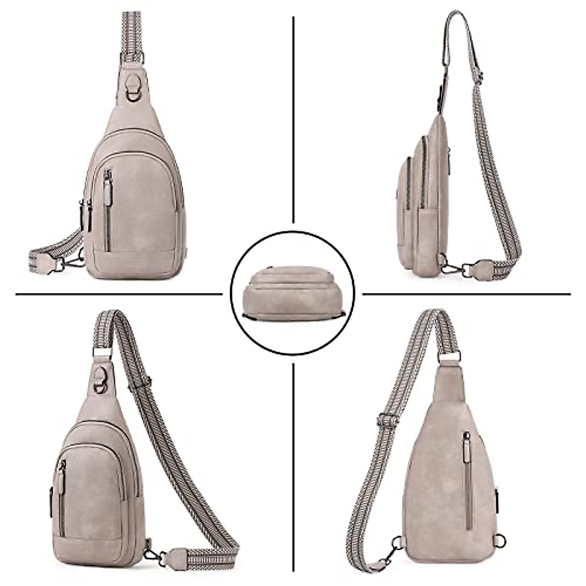 CLUCI Sling Bag for Women Crossbody Leather Fanny Packs for Women Large Sling Backpack Chest Bag for Travel Hiking Cycling Grey