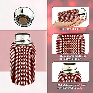 200ml Cute Mini Bling Diamond Water Bottles, Stylish Rhinestone Small Stainless Steel Insulated Water Bottles, Leak-Proof Vacuum Flask Thermal Bottles for Women Girls (Red)