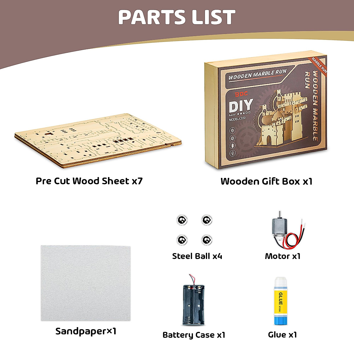 BDC 3D Wooden Puzzles for Teens & Adults, Electric Mechanical Building Project, 3D House Kit, Wooden Marble Track, Cool DIY Puzzle Gift for Aged 14+, (The Fortress)