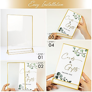 4 Pack 8.5 x 11 Gold Acrylic Sign Holder Gold Frames for Holding Wedding Signs, Table Numbers, Photo and Menus, Wedding Party Event Decor