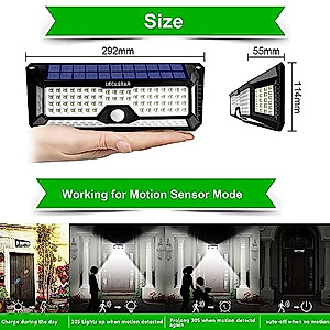 LECLSTAR Solar Outdoor Lights - 4000Lm 268 LED Security Lights with 4 Wide Angle, Motion Sensor Lights for Outside, IP65 Waterproof Solar Powered Wireless Flood Wall Lights with 3 Modes