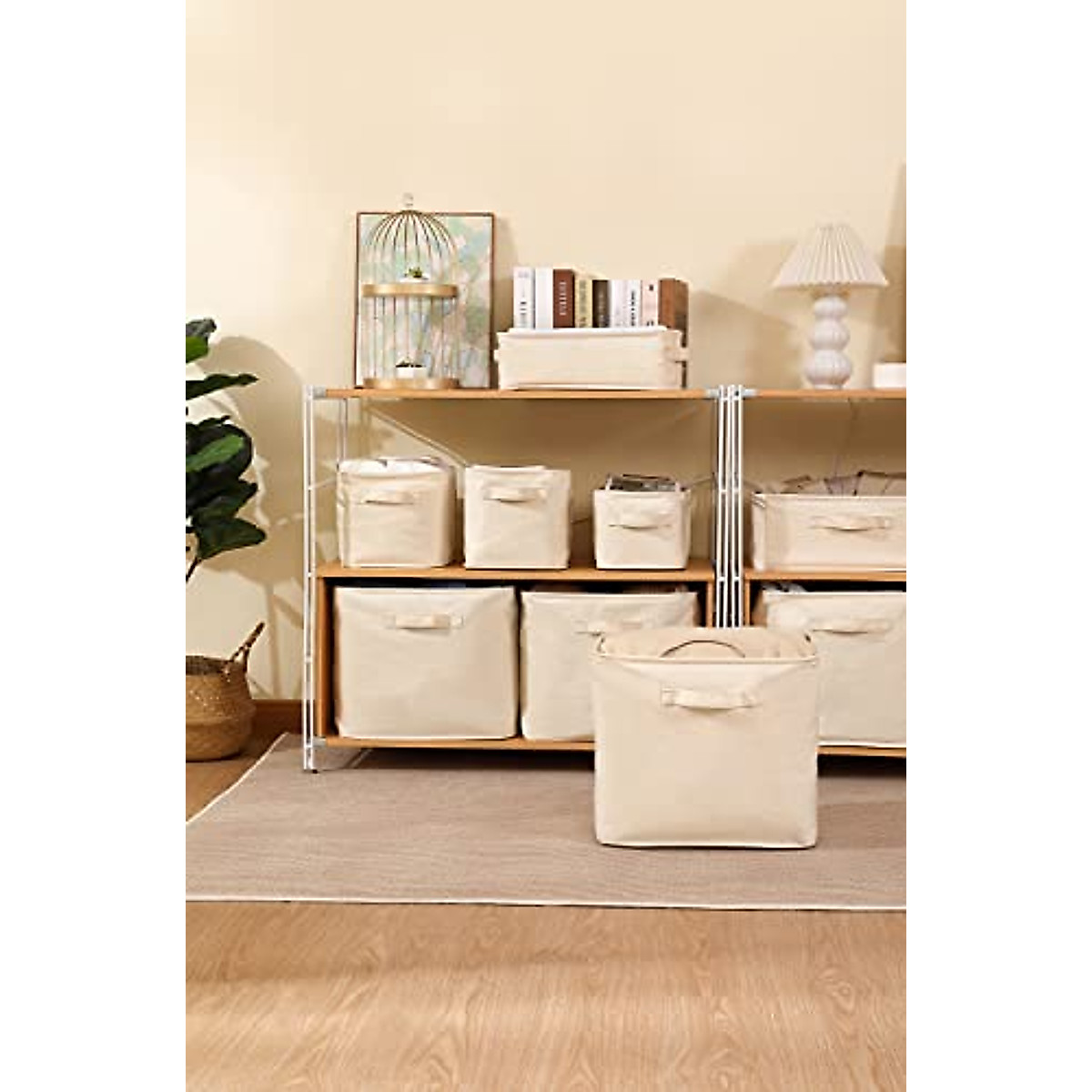 YONBEN Decorative Basket Rectangular Fabric Storage Bin Organizer Basket with Handles for Clothes Storage (11.6 x 8 x 7.8, Beige)