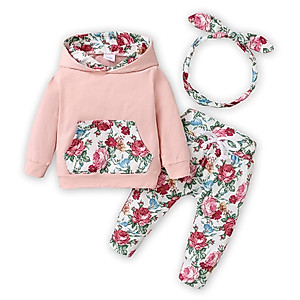 ATPAT Baby Girl Clothes Baby Girl Outfits Long Sleeve Hoodie Sweatshirt Floral Pants Sets with Pocket Burgundy 9-12 Months