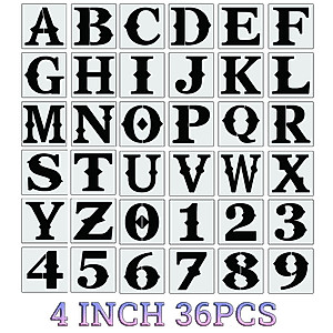 Letter Stencils for Painting On Wood 4 Inch,Alphabet Stencils Retro Letter Stencil Number Templates for Drawing On Wall,Sign,Porch, Paper, Fabric
