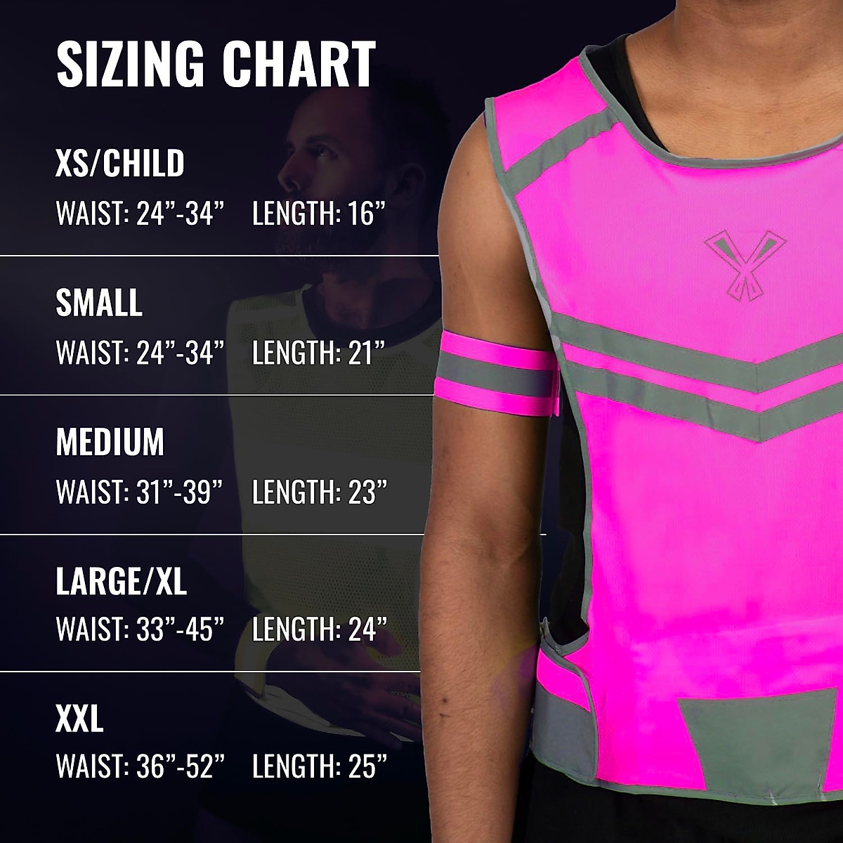 247 Viz Running Reflective Vest with Inside Pocket and 2 Bands, High Visibility Reflective Running Gear Safety Vest Straps for Men Women Kids for Night Running Walking Cycling