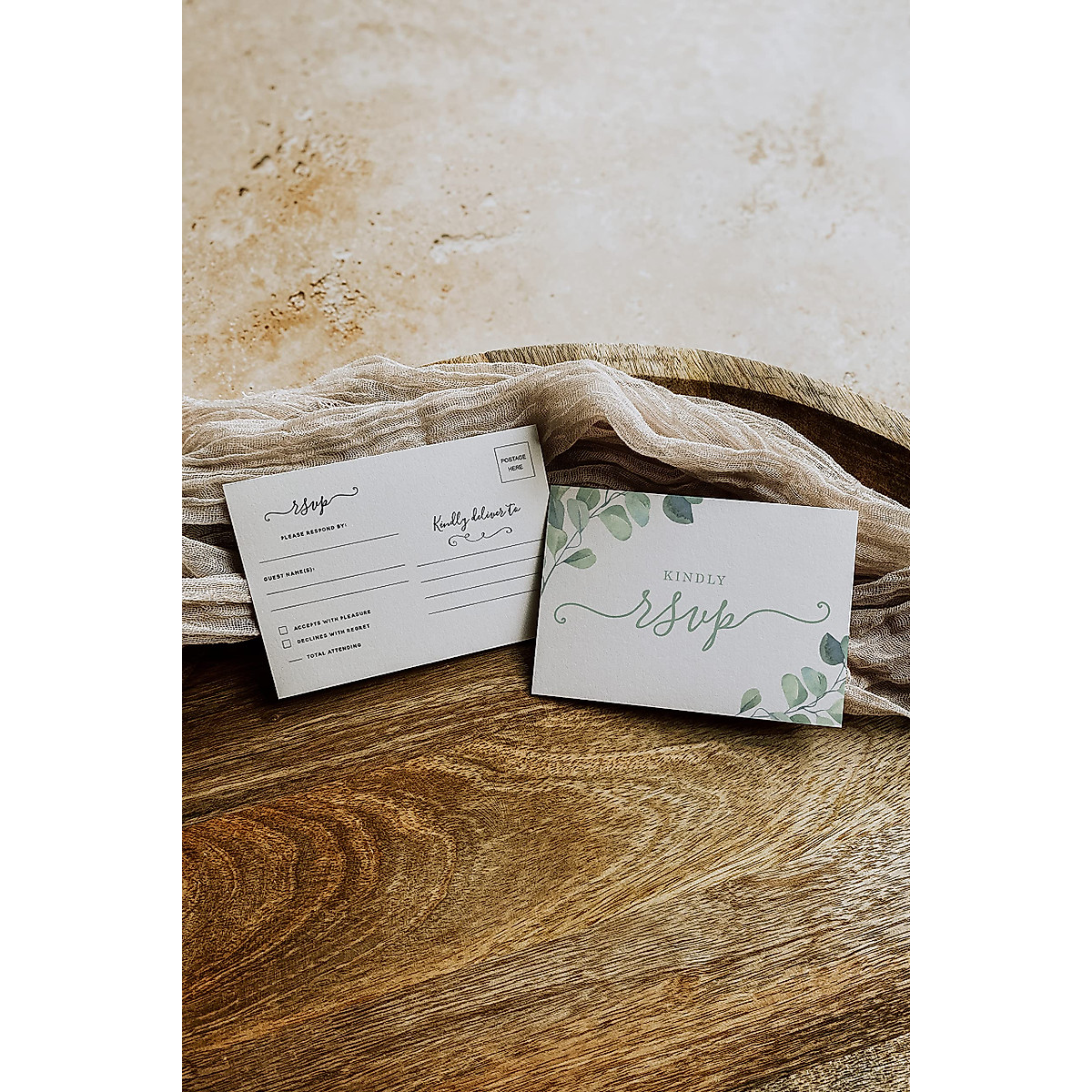 Your Main Event Prints 50 Eucalyptus RSVP Postcards for Wedding - Greenery Response Cards - Perfect for Bridal Shower, Rehearsal Dinner, Engagement Party, Baby Shower