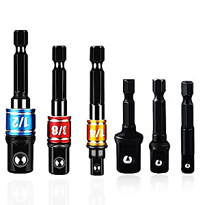 Impact Grade Power Drill Socket Adapter Sets 6 PCS, 50mm-73mm Long Impact Socket To Drill Adapter Set 1/4” 3/8” 1/2” Hex Shank Impact Driver Bit Set Socket Holder, Black Drill Bit Attachments -BCS6