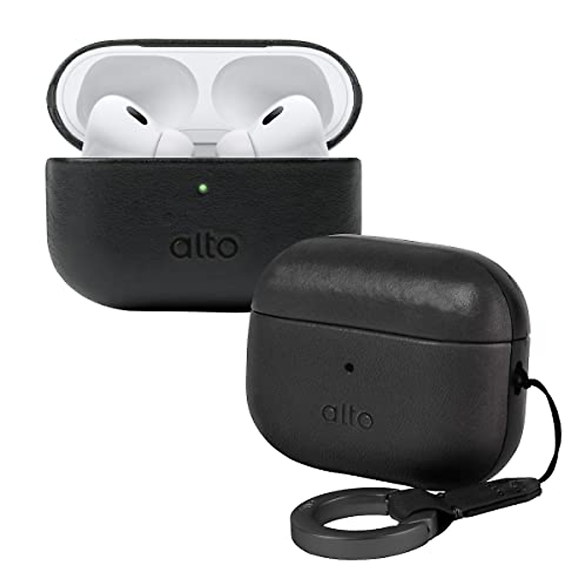Alto Case for AirPods Pro 2 with Keychain, Italian Leather Case Cover Compatible AirPods Pro 2nd Generation 2022 Women Men Protective Hard Shell Supports Wireless Charging Front LED Visible (Black)