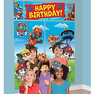 Amscan Happy Birthday Paw Patrol Banner, Scene Setter Wall Decorations with 12 Photo Props