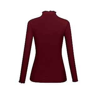 Turtleneck Long Sleeve for Women Work Lettuce Trim Y2k Clothing Under Scrub Shirts Red Small