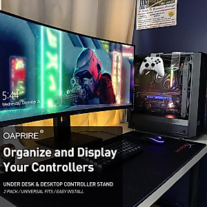 OAPRIRE Under Desk & Desktop Controller Holder Gaming Accessories (2 Pack), Universal Controller Stand for PS5 PS4 Xbox ONE STEAM PC (Crystal Clear)