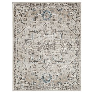 Signature Design by Ashley Barkham Transitional Machine Washable 8x10 Area Rug, Light Gray & Blue