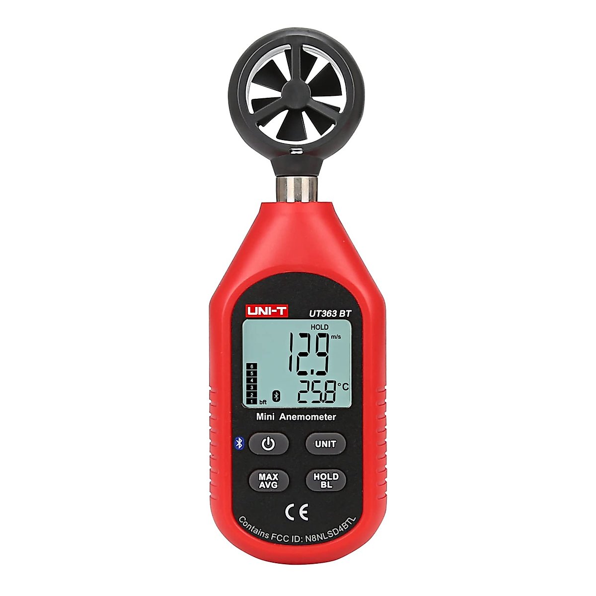 UNI-T Digital Anemometer UT363BT Handheld Wind Speed Meter Wind Chill Air Temperature Gauge -14° ~122°F /-10°C~50°C for HVAC Shooting Drone with LCD Backlit Max/Avg Data Hold