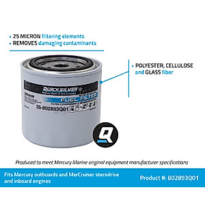 Quicksilver 802893Q01 Water Separating Fuel Filter for Mercury and Mariner Outboards and MerCruiser Stern Drive and Inboard Engines