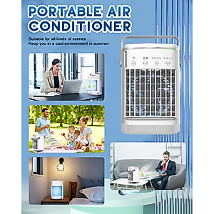 Portable Air Conditioners, 4 Speeds Evaporative Air Cooler Humidifier 600ML Waterbox Mini Air Conditioner, 2/4/6H Timer, 2 Misting Modes and LED Light, Perfect for Home Office Bedroom Camping