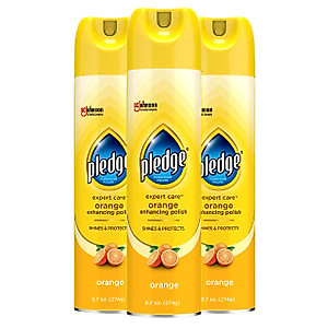 Pledge Multi-Surface Furniture Polish Spray, Works on Wood, Granite, and Leather, Shines and Protects, Orange, 9.7 oz (Pack of 3)