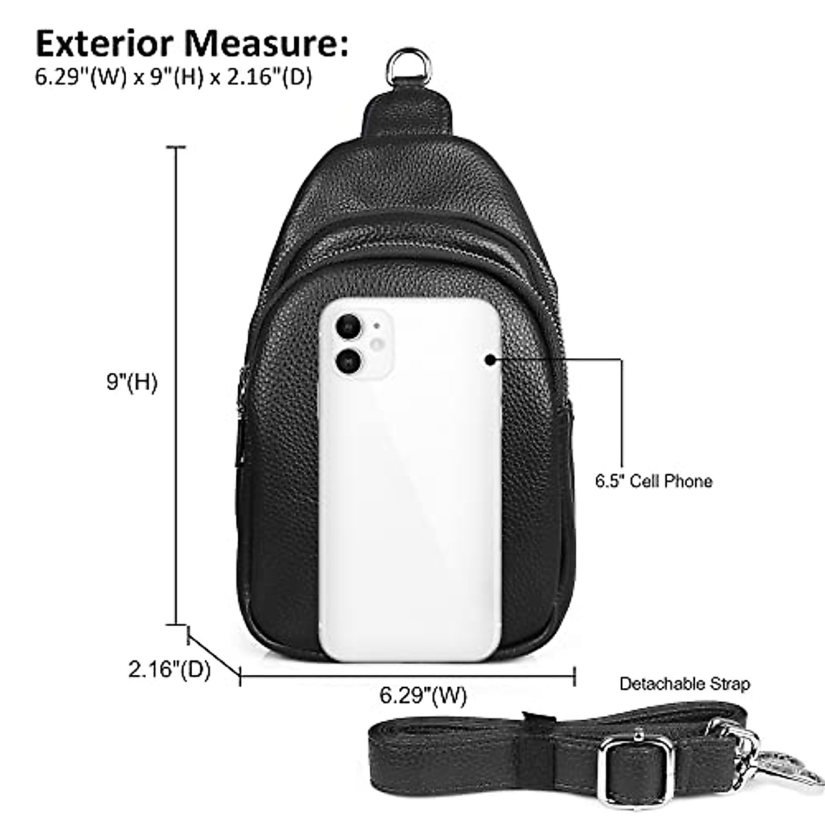 befen Genuine Leather Crossbody Bags for Women,Medium Sling Bag Fanny Packs Cell Phone Purse for Women Men Walking - Medium Black