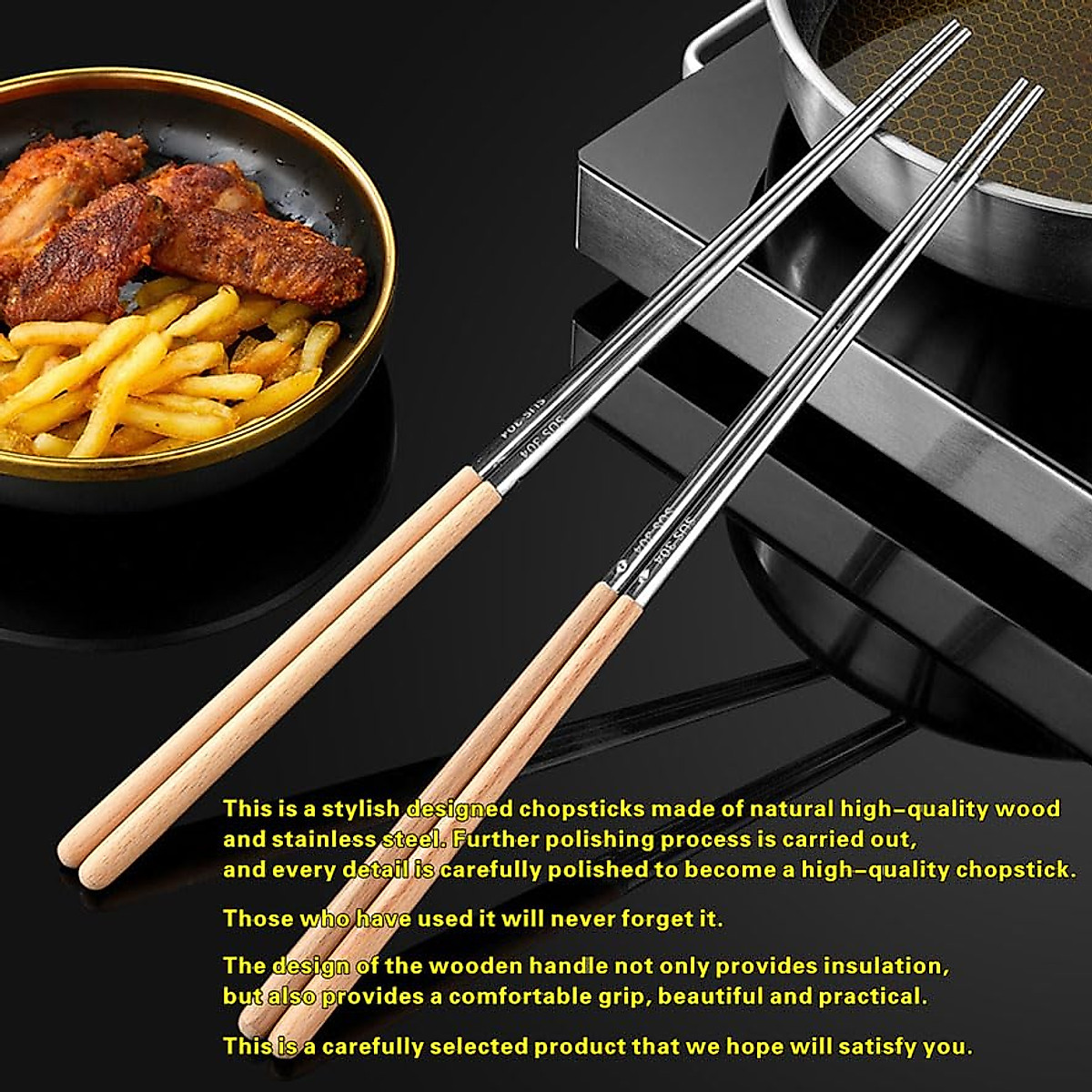 JMMBY Advanced Stainless Steel Extra Long Cooking Chopsticks,Chopsticks for Hotpot,15.7 Inch,Heat insulation and anti scalding, reusable chopsticks,kitchen chopsticks (2 Pairs)