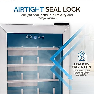 NewAir x Boveda 500 Count Electric Humidor, Spanish Cedar Shelves with Temperature Control, Cigar Humidor Box with Built-In Boveda Humidity Control in Stainless Steel